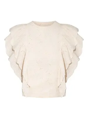 TIA DORRAINE Neutrals Ruffled Open Back Top In Cotton - Beige