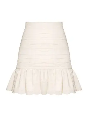 TIA DORRAINE Neutrals Ruched Mini Skirt In Cotton - Beige