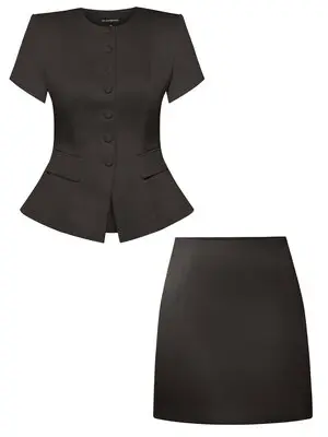 TIA DORRAINE Romantic Glow Short Sleeves Blazer & Mini Skirt Set - Black