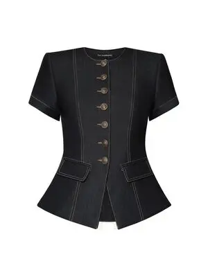 TIA DORRAINE Short Sleeves Denim Blazer - Black