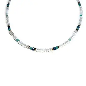 RACHEL NATHAN Neutrals Mini Beaded Opalite & Aquamarine Necklace - Blue