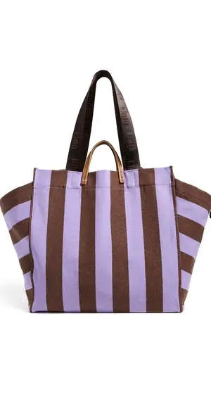 Clare V. Canvas Stripe Beach Tote Bag