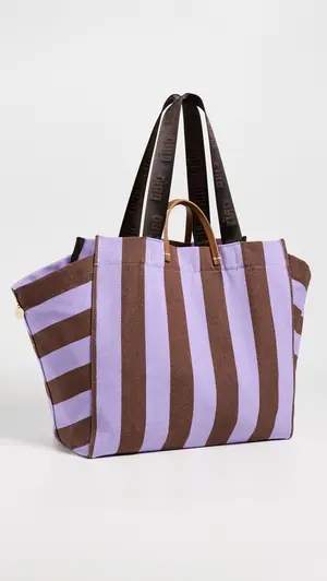 Clare V. Canvas Stripe Beach Tote Bag