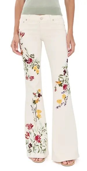 Alice + Olivia Emryn Embroidered Jeans - Vanilla Multi
