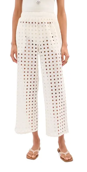 LE BOP Riviera Cropped Eyelet Pants - Ivory
