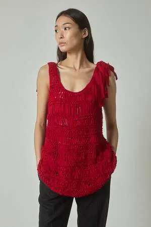 HEIRLOME Juanita Hand-knitted Silk Top With Fringe Detail