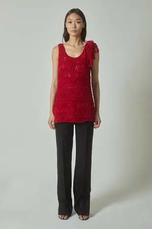 HEIRLOME Juanita Hand-knitted Silk Top With Fringe Detail