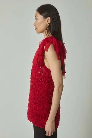 HEIRLOME Juanita Hand-knitted Silk Top With Fringe Detail