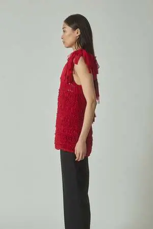 HEIRLOME Juanita Hand-knitted Silk Top With Fringe Detail