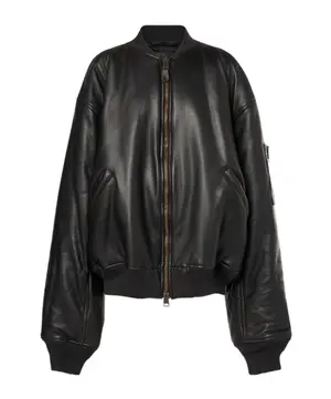 Balenciaga Leather Bomber Jacket - Black