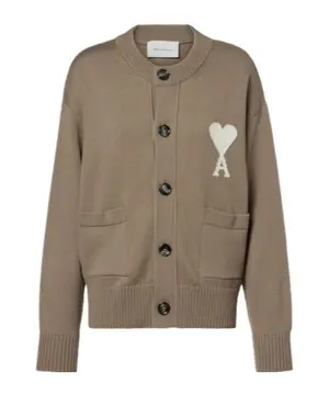 AMI Paris De Coeur Wool And Cotton Cardigan - Gray