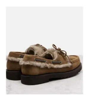 Brunello Cucinelli Shearling-lined Suede Boat Shoes
