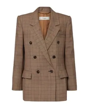 Chloé Checked Wool Blazer - Brown
