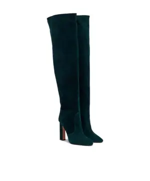 AQUAZZURA Green Suede Tall Boots - Black