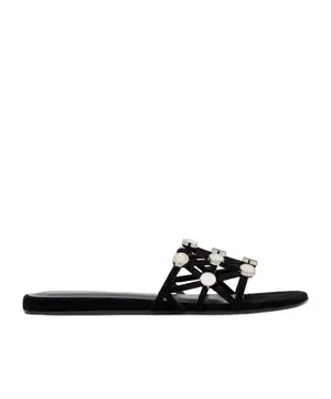 Attico Checkered Suede Flat Slippers - Black
