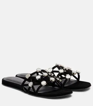 Attico Checkered Suede Flat Slippers