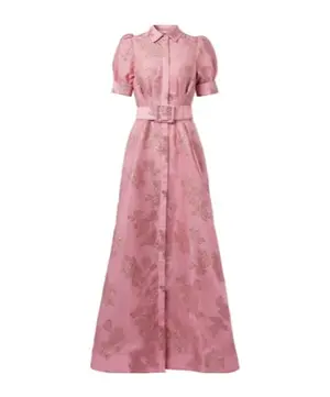 Rebecca Vallance Benette Belted Brocade Shirt Dress - Pink
