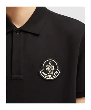 Moncler Year Of The Snake Patch Cotton Piquet Polo Shirt - Black
