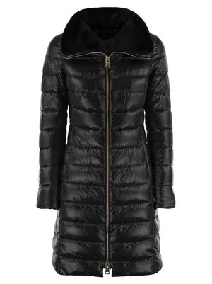 Herno Elisa Long Down Jacket In Ultralight Nylon With Faux Fur Collar - Black