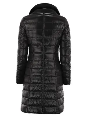 Herno Elisa Long Down Jacket In Ultralight Nylon With Faux Fur Collar - Black