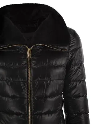 Herno Elisa Long Down Jacket In Ultralight Nylon With Faux Fur Collar - Black