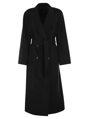 Brunello Cucinelli Pure Cashmere Double-breasted Belted Coat - Black