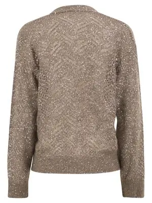 Brunello Cucinelli Openwork Mohair Cardigan With Sequins