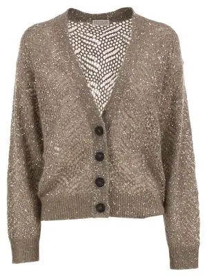 BRUNELLO CUCINELLI Brunello Cucinelli Openwork Mohair Cardigan With Sequins