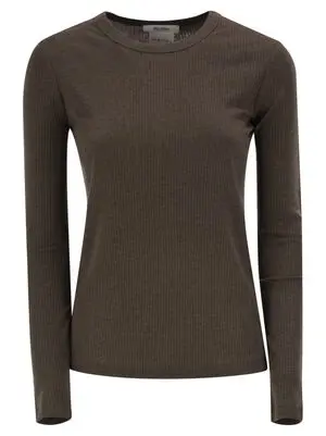 Max Mara Ribbed Lyocell And Silk T-shirt - Brown