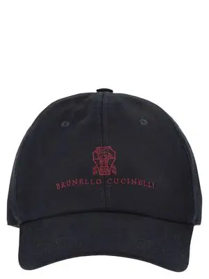 Brunello Cucinelli Baseball Cap In Garment-dyed Twisted Cotton Gabardine With Embroidered Logo - Blue