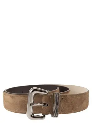 Brunello Cucinelli Suede Leather Belt With Jewelled Keeper - Multicolor