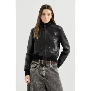 Brunello Cucinelli Nappa Leather Bomber Jacket With Monili Embellishment