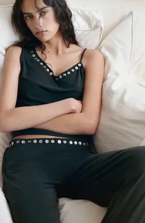 Mango Button Embellished Asymmetric Tank
