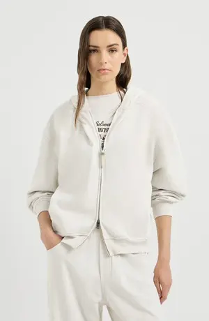 Brunello Cucinelli Cotton Smooth French Terry Zip-up Hoodie - Milk