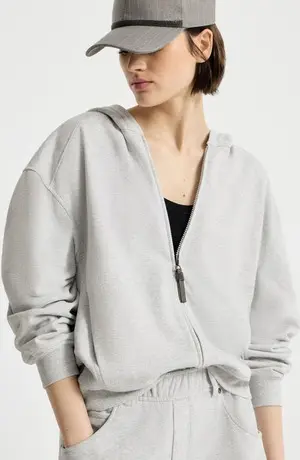 Brunello Cucinelli Cotton Smooth French Terry Zip-up Hoodie - Silver