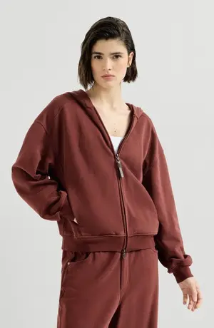 Brunello Cucinelli Cotton Smooth French Terry Zip-up Hoodie - Wine