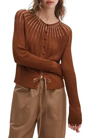 Rag & Bone Aubrey Open Knit Semi Sheer Cardigan - Rust