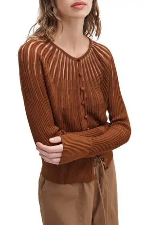 Rag & Bone Aubrey Open Knit Semi Sheer Cardigan - Rust