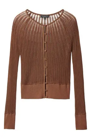 Rag & Bone Aubrey Open Knit Semi Sheer Cardigan - Rust