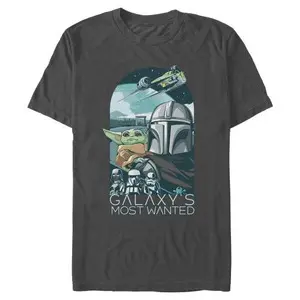 STAR WARS: THE MANDALORIAN AND GROGU Galaxy's Most Wanted Comic Art Short Sleeve Graphic T-shirt - Charcoal