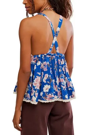 Free People Rome Printed Lace Trim Tank - Navy Combo