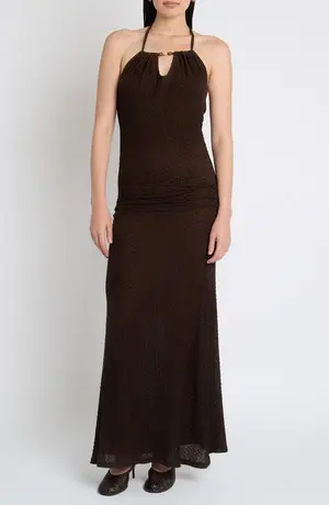 MUSE ASSEMBLY Halter Jacquard Maxi Dress