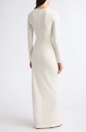 Emporio Armani Long Sleeve Jersey Ruched Maxi Dress