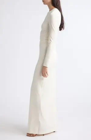 Emporio Armani Long Sleeve Jersey Ruched Maxi Dress