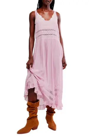 Free People Voile And Lace Midi Dress - Lilac Combo