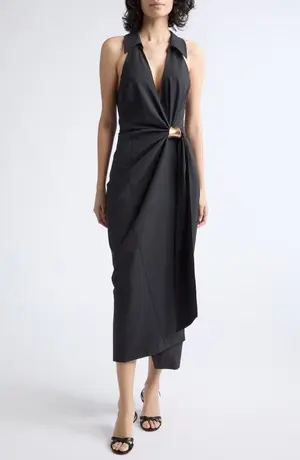 Cinq À Sept Halterneck Midi Dress With Hardware Detail - Black