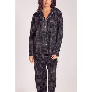 ICOLLECTION Brushed Microfiber Pajama Set With Contrast Piping Black