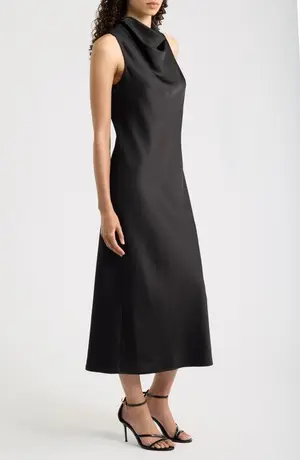 Sam Edelman Cowl Neck Drape Satin Maxi Dress - Black