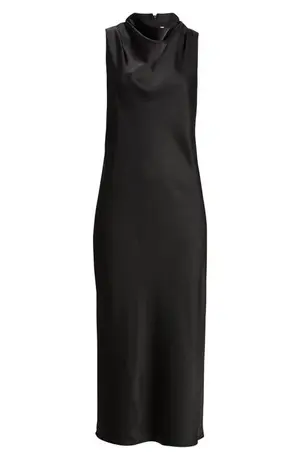 Sam Edelman Cowl Neck Drape Satin Maxi Dress - Black