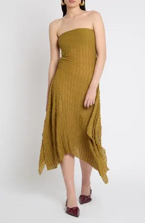 MUSE ASSEMBLY Hanky Hem Midi Bandeau Dress - Chartreuse